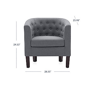BELLEZE Gray Accent Chairs for Living Room, Elegant Arm Chair Upholstered Tufted Barrel Chair Club Chair for Bedroom with Sturdy Legs and Linen Fabric - Berlinda (Gray)