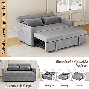 Anwick Modern Velvet 3 in 1 Sleeper Sofa Bed,Convertible Folding Futon Sofa Pull Out Couch Bed with 3 Reclining Backrests,Pillows,54" Small Love Seat for Compact Living Room Office (Gray, 54")
