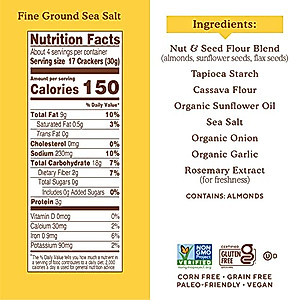 Simple Mills Almond Flour Crackers, Fine Ground Sea Salt - Gluten Free, Vegan, Healthy Snacks, 4.25 Ounce (Pack of 1)