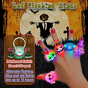 38Pcs Halloween Party Favors for Kids, 3D Light Up Rings Bulk Toys Halloween Treats Non Candy, 28 Led Flashing Rings & 10 Luminous Tattoos, Halloween Goodie Bag Fillers Glow In The Dark Party Supplies