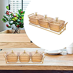 Cabilock Serving Bowls Condiment Serving Tray 3 Clear Appetizer Bowls Set with Iron Rack Chip Dips Snack Dish Buffet Server Food Display Relish Platter for Fruit Dessert Nuts Candy Decorative Tray