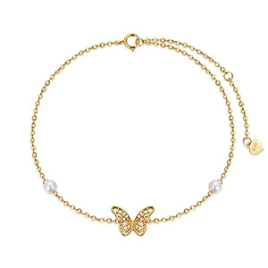 14k Solid Gold Butterfly Bracelets for Women Bracelets for Her Real Gold Chain Bracelet