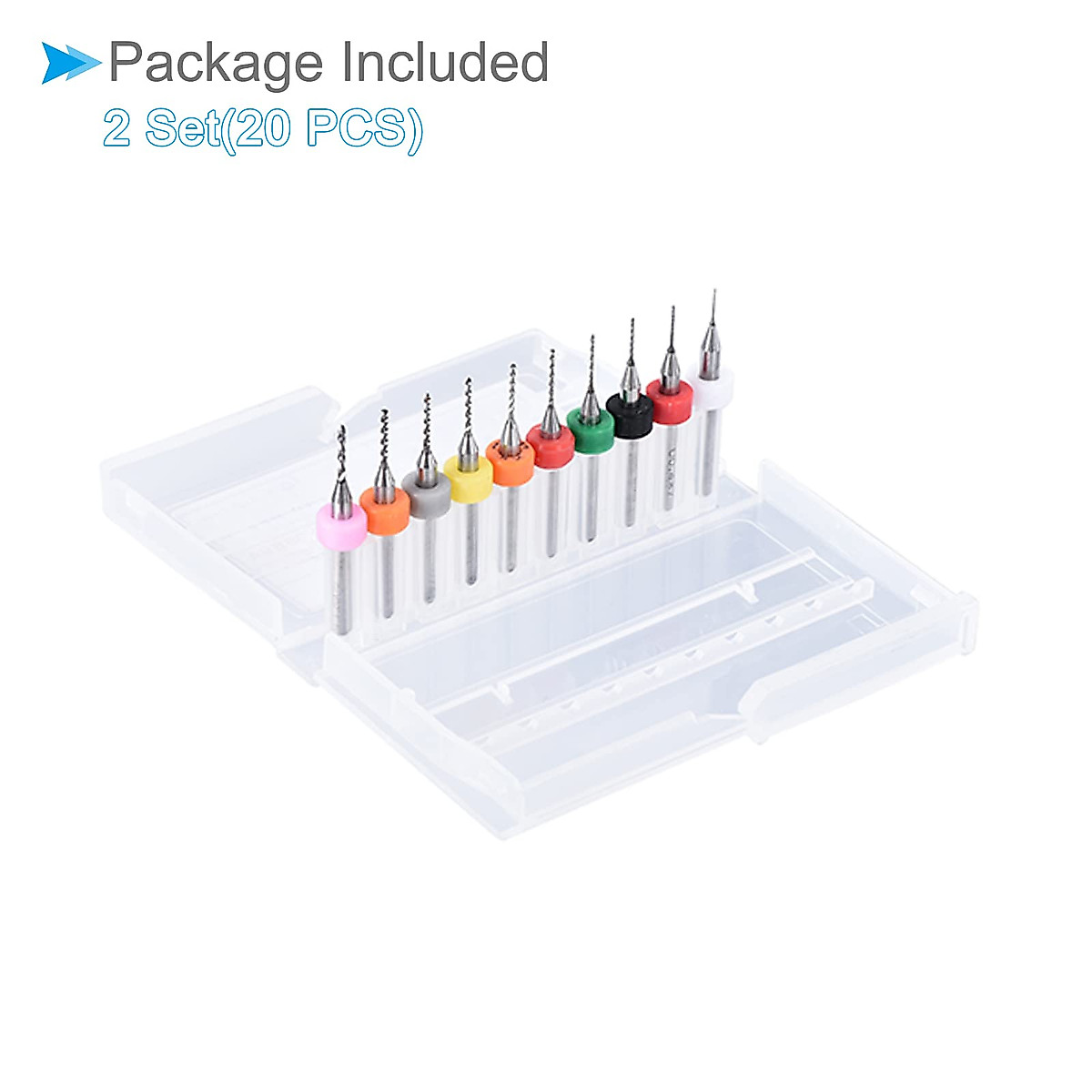 CoCud Micro PCB Drill Bits, 1/8" Shank 0.3mm-1.2mm Cutting Edge, Print Circuit Board Drill Bit - (Applications: for CNC Drilling Engraving Machine), 2-Set (20-Pieces)