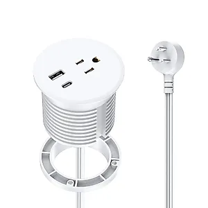 Desk Power Grommet with PD 20W USB C Port, Recessed Power Desk Outlet with 1 AC Plugs and 2 USB Ports, Flush Mount Grommet Power for Furniture Office Desk, 6.56 FT Flat Plug Power Cord, UL Listed