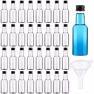 75 Pcs 1.7 Oz Mini Liquor Bottles Plastic Empty Spirit Bottle with Black Screw Cap Mini Wine Bottles Hot Sauce Bottles Shot Bottles with Caps