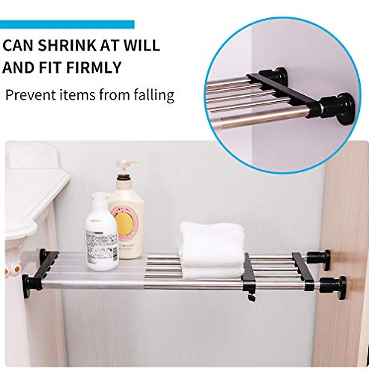 Hershii Expandable Closet Tension Shelf Rod Adjustable Metal Storage Rack Cabinet Organizer DIY Divider Separator Shelves for Wardrobe Cupboard Kitchen Bathroom, Black, 15.75-23.62inches