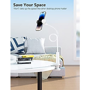 Tryone Gooseneck Phone Holder Stand for Bed Flexible Arm Adjustable Cell Phones Mount Clamp on Desk Bedframe Compatible with iPhone 14 Pro Max 13 12 11 X SE Series/Samsung S22 or Other 4"-7" Devices