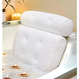 Bath Pillow, Bathtub Pillow with Anti-Slip Suction Cups, 4D Mesh Soft Spa Bath Tub Pillow, Bath Pillows for Tub with Neck and Back Support Fits Bathtub Spa Tub, Father's Day Dad Gifts