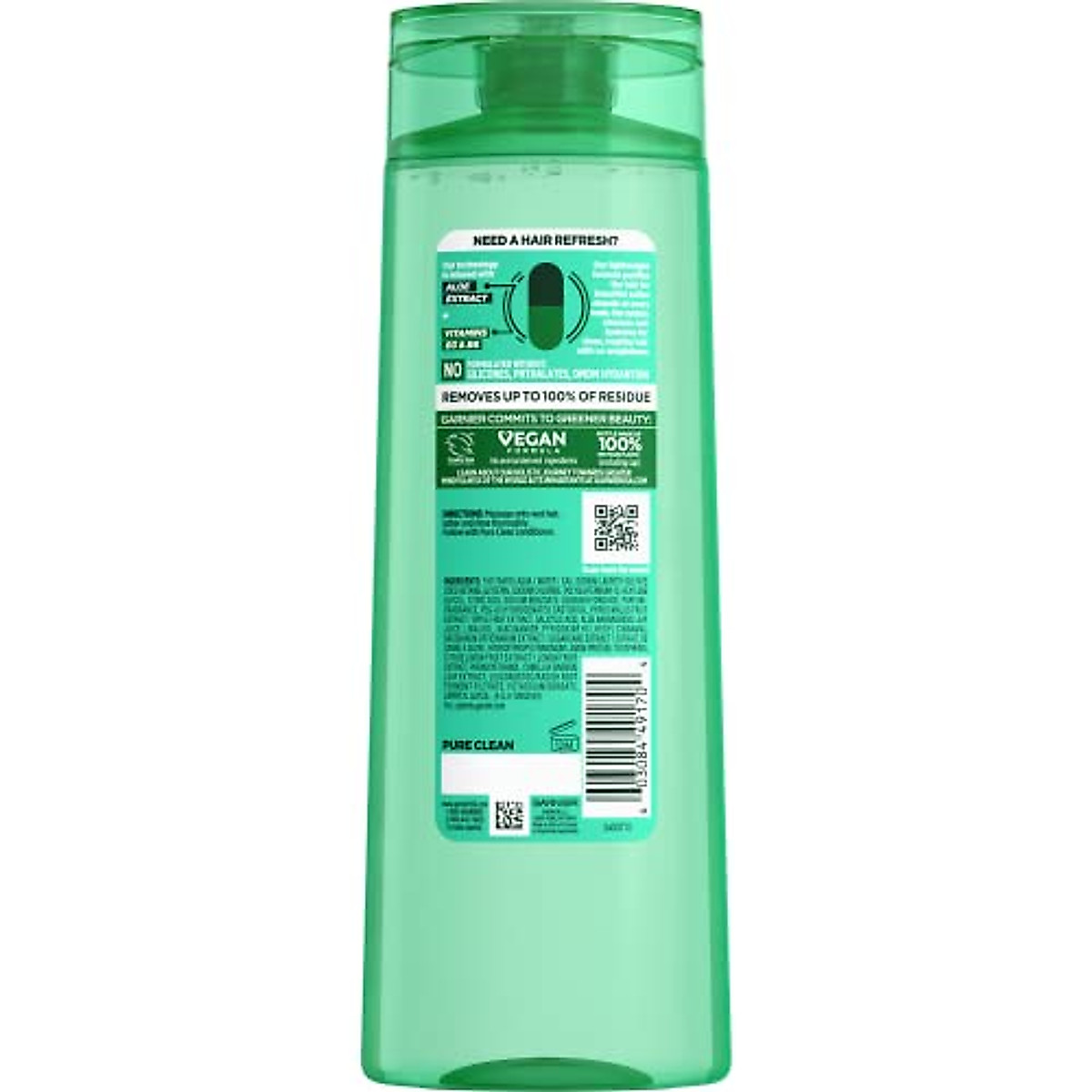 Garnier Fructis Pure Clean Shampoo, Paraben-Free Silicone-Free with Aloe Extract and Vitamin E, 12.5 Fl Oz Bottle