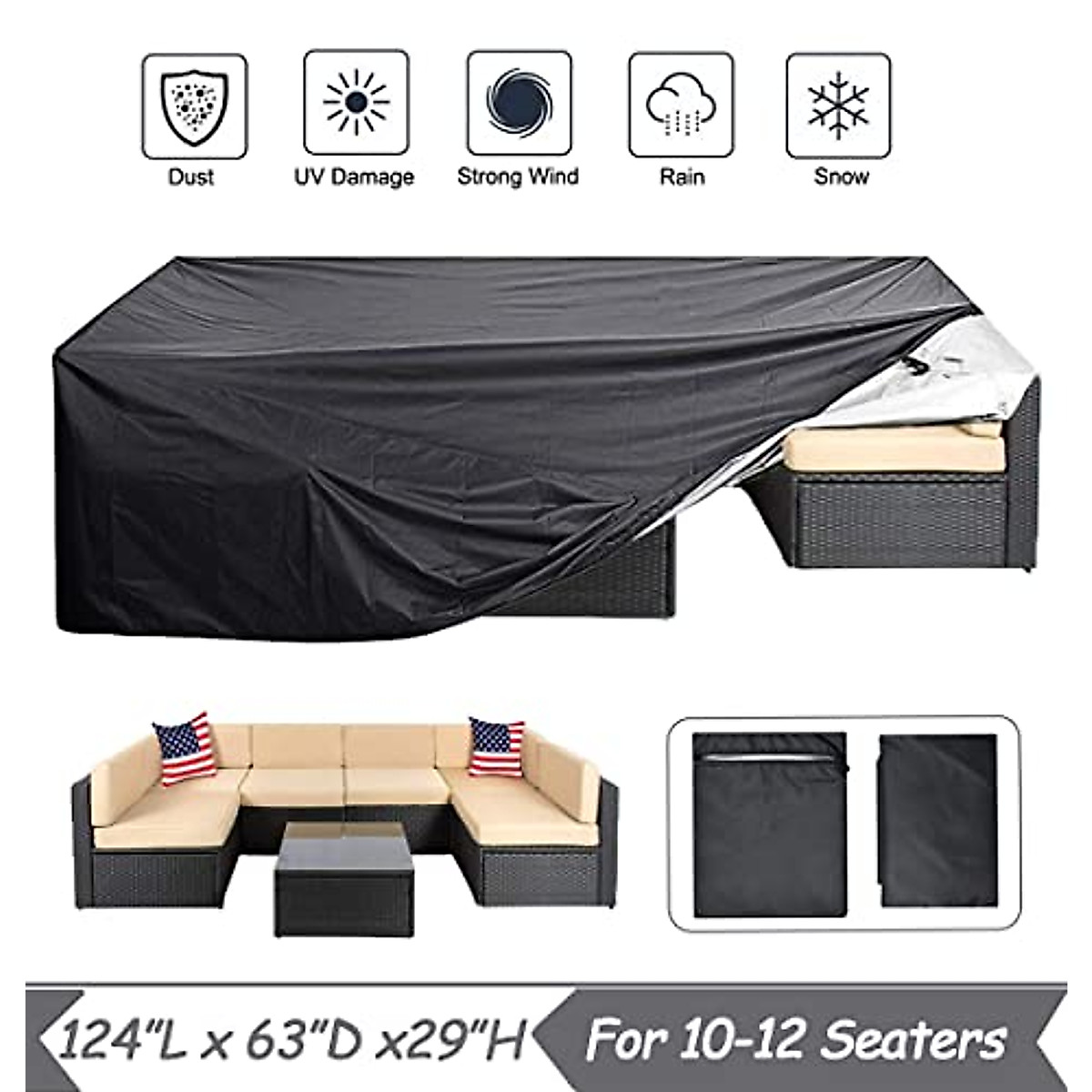 Oslimea Patio Furniture Cover Waterproof Outdoor Sectional Sofa Set Covers Heavy Duty Outdoor Rectangle Table and Chair Set Covers, Dust Proof Furniture Protective Cover Large 124" L x 63" W x 29" H