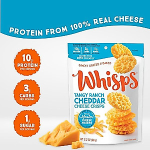 Whisps Cheese Crisps Tangy Ranch | Protein Chips | Healthy Snacks | Protein Snacks, Gluten Free, High Protein, Low Carb Keto Food (2.12 Oz, 3 Pack)
