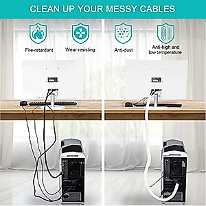 6.6ft - 4/5 inch White Cable Sleeve, Cable Organizer for Desk PC TV Computer, Wire Protector Cable Wrap Cover, Cord Management for Home Office