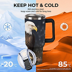 HJUQNGF 40 Oz Personalized Tumbler with Handle And Straw Eagle Stainless Steel Insulated Tumblers Reusable Car Thermal Cup Travel Coffee Mug for Women Men