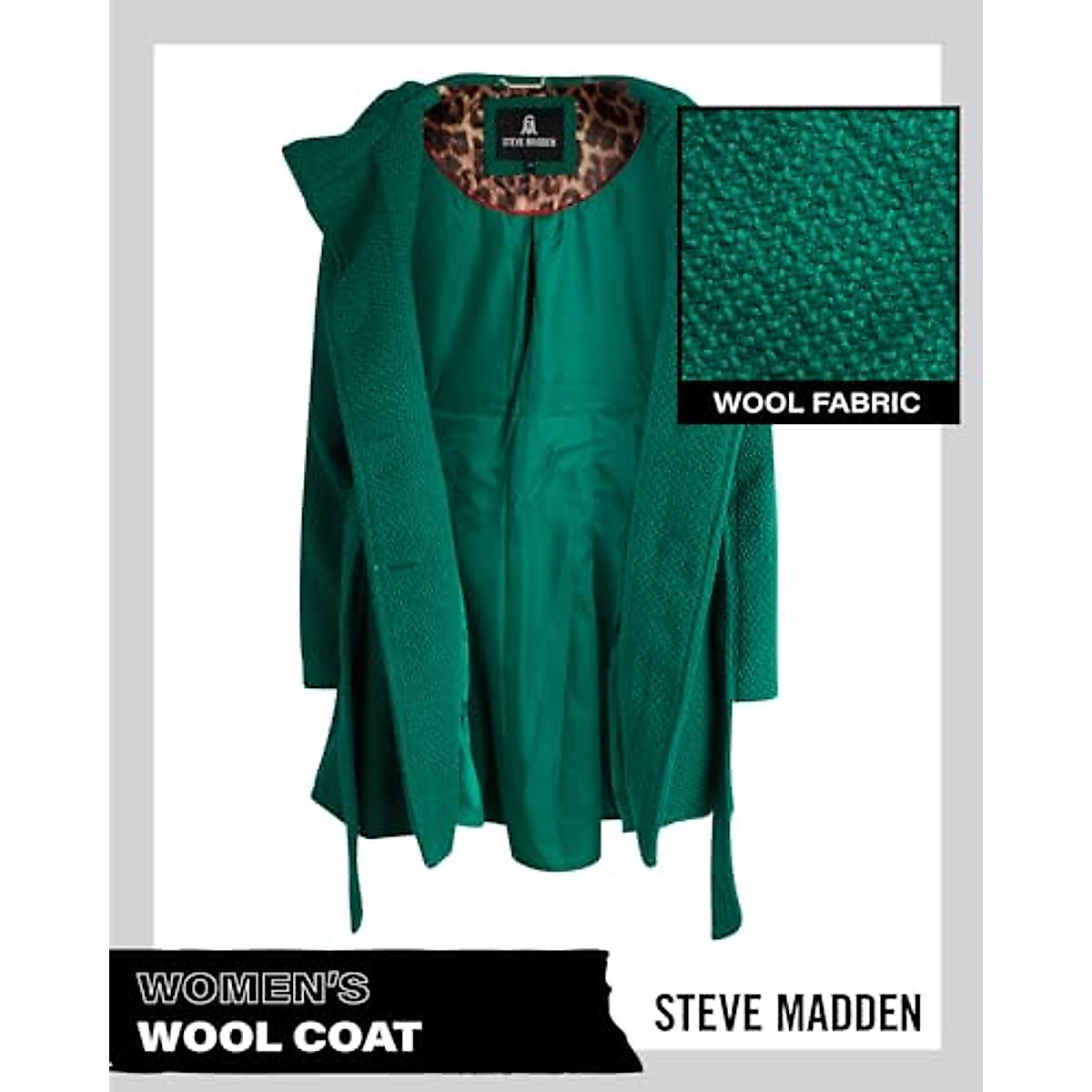 Steve Madden Women's Single Breasted Wool Coat, Green, Small
