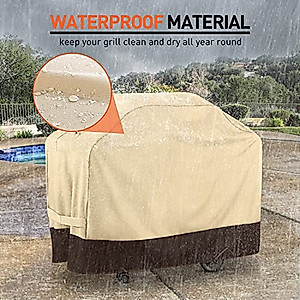 Arcedo BBQ Grill Cover, Heavy Duty 55 Inch Waterproof Gas Grill Cover for Weber Charbroil Nexgrill Brinkmann Grills and More, UV Resistant Outdoor 3-4 Burner Barbecue Cover with Air Vents, Beige&Brown
