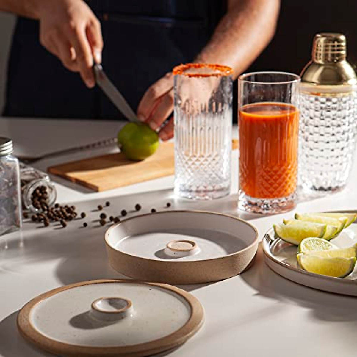 Ceramic Margarita Salt Rimmer Set with Lid 5.5” - Salt Sugar Glass Rimmer for Cocktails - Home Bar Accessories for Tajin Seasoning - Rimmers for Drinks - Bartender Kit Tools - Bar Decor for Home