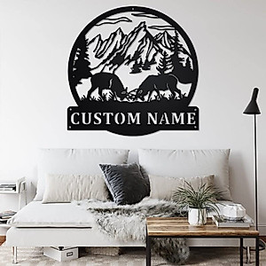 INDOCHI Custom Dueling Caribou Elk Deer Metal Wall Art, Personalized Elk Deer Name Sign Decoration For Room, Elk Deer Hunting Home Decor, Elk Deer
