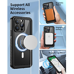 Lanhiem for Magnetic iPhone 14 Pro Max Case, Waterproof Dustproof Case with Built-in Screen Protector Compatible with Magsafe, Full Body Protective Cover for iPhone 14 Pro Max 6.7 inch -Black