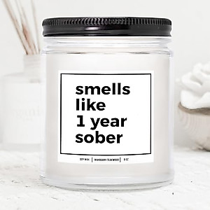 YouNique Designs Smells Like 1 Year Sober Candle - Cool Sobriety Gifts for Men, Women, One Year Sober Gifts for Men, Women, Sobriety Anniversary Candle, 1 Year Sobriety Gifts (Mahogany Teakwood)