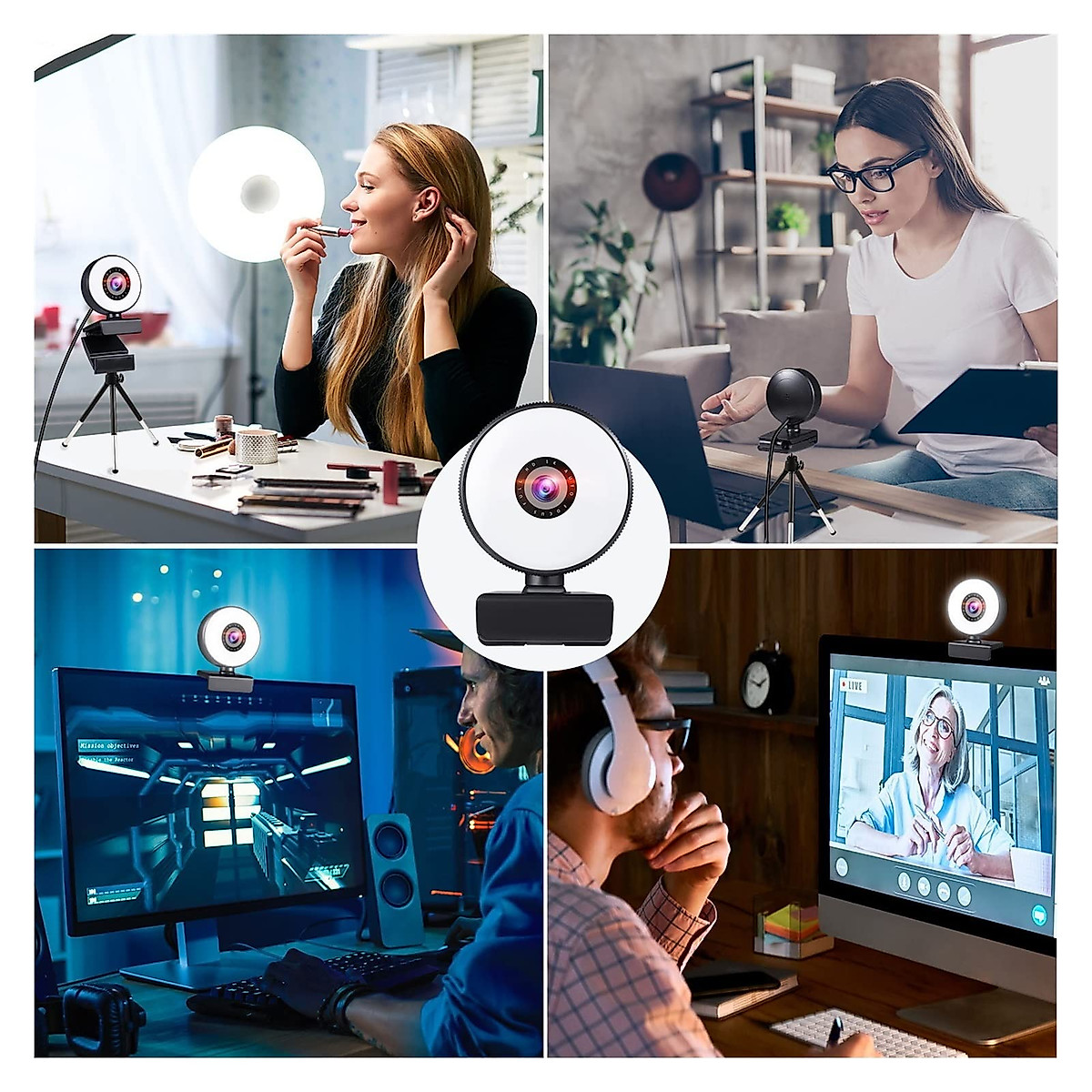 Webcam Webcam 4K Mini Web Camera for PC Computer Laptop with Microphone Auto Focus Light Video Webcam 1080P 2K Live Web Cam Accessories for Recording Calling Conferencing Gaming (1080P (with Tripod)