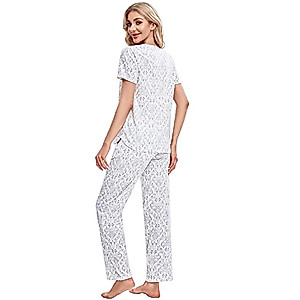 IZZY + TOBY Cotton Pajama Sets, Soft Sleepwear Pjs Set for Women, Summer Pj Short Sleeve Top and Long Pants, Casual Loungewear Ladies Pajamas Gray