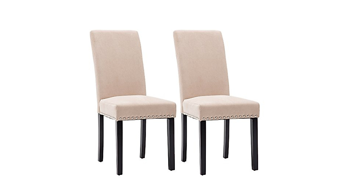 NOBPEINT Beige Upholstered Fabric Dining Chairs - Set of 2