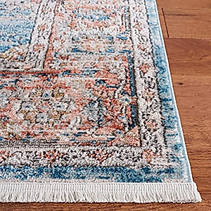 SAFAVIEH Shivan Collection 6'7" Square Blue / Red SHV797M Oriental Distressed Non-Shedding Living Room Bedroom Dining Home Office Area Rug
