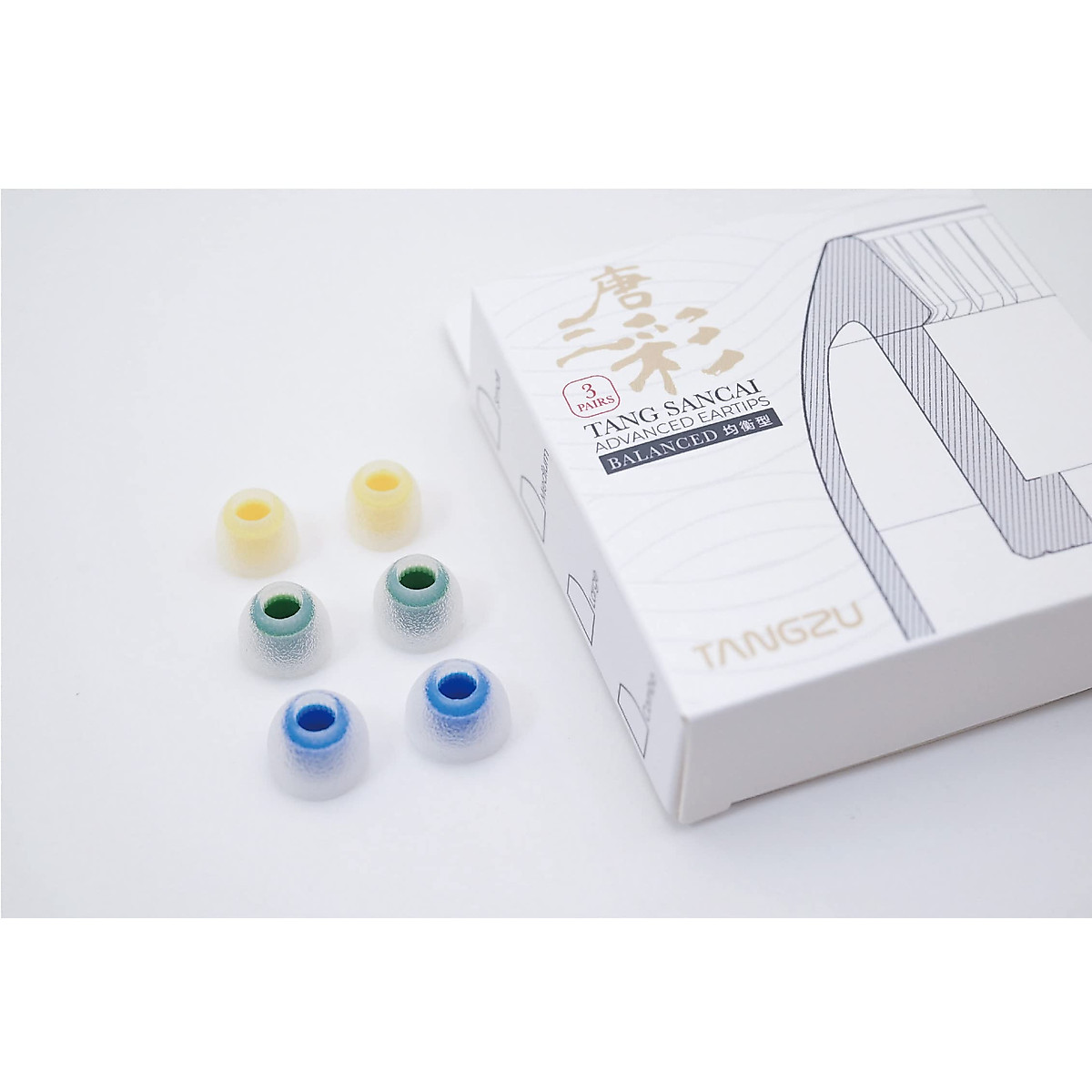 Linsoul TANGZU Tang Sancai in Ear Monitor Ear Plugs, 3 Pairs, Matte Texture Straight Tooth Grooves Eartips for IEMs, in-Ear Earphone, Audiophile Musician (S/M/L)