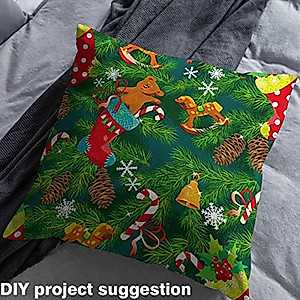 Christmas Tree Upholstery Fabric by The Yard, Xmas Sock Pine Fir Cones Reupholstery Fabric for Chairs, Happy New Year Holiday Decorative Fabric for Outdoor and Home DIY Projects, 1 Yard, Green Red