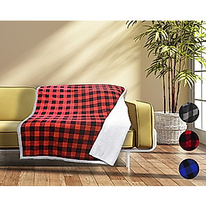 Red Buffalo Plaid Sherpa Throw TV Blanket 50" x 60", Super Soft Warm Comfy Plush Fleece Bedding Couch Cabin Throw Blanket