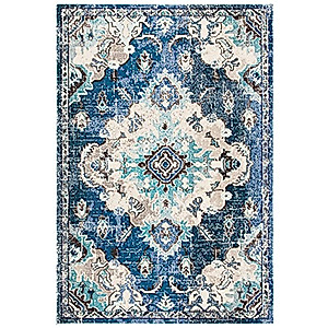 Safavieh Madison Collection 6' x 9' NavyIvory MAD484N Boho Chic Medallion Distressed Non-Shedding Living Room Dining Bedroom Area Rug