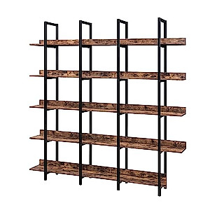 SmallCock 5 Tier Bookcase Home Office Open Bookshelf, Vintage Industrial Style Shelf with Metal Frame (Brown)