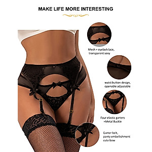 Garter Belts Plus Size Lace High Waisted Suspender Belt with 4 Metal Clip for Women's Stockings/Lingerie Black
