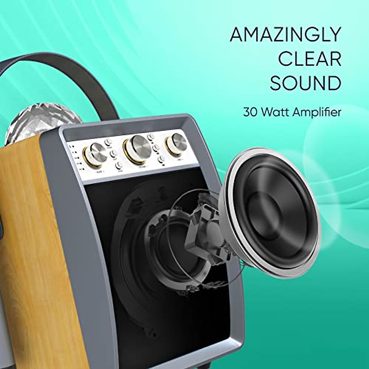 MASINGO Karaoke Machine for Adults and Kids with 2 Wireless Microphones, Portable Singing PA Speaker System Set with 2 Bluetooth Mics, Disco Ball Party Lights & TV Cable, Ostinato M7
