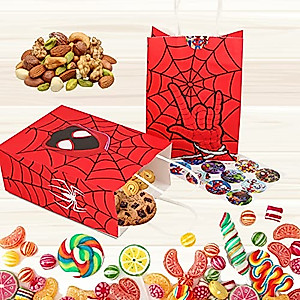 12 pcs Birthday Party Gift Bags with 12 pcs Spider Hero Stickers,Favor Treat Goodie Bag for Birthday Decorations and Supplies