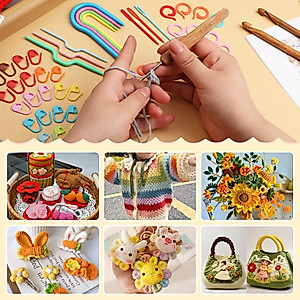 Mayboos 20 Pieces Bamboo Crochet Hooks Kit, Wooden Bamboo Crochet Hooks with Silver-Plated Aluminum Hook Sizes 1.0-10.0 MM for Handcrafted Knitting Needles