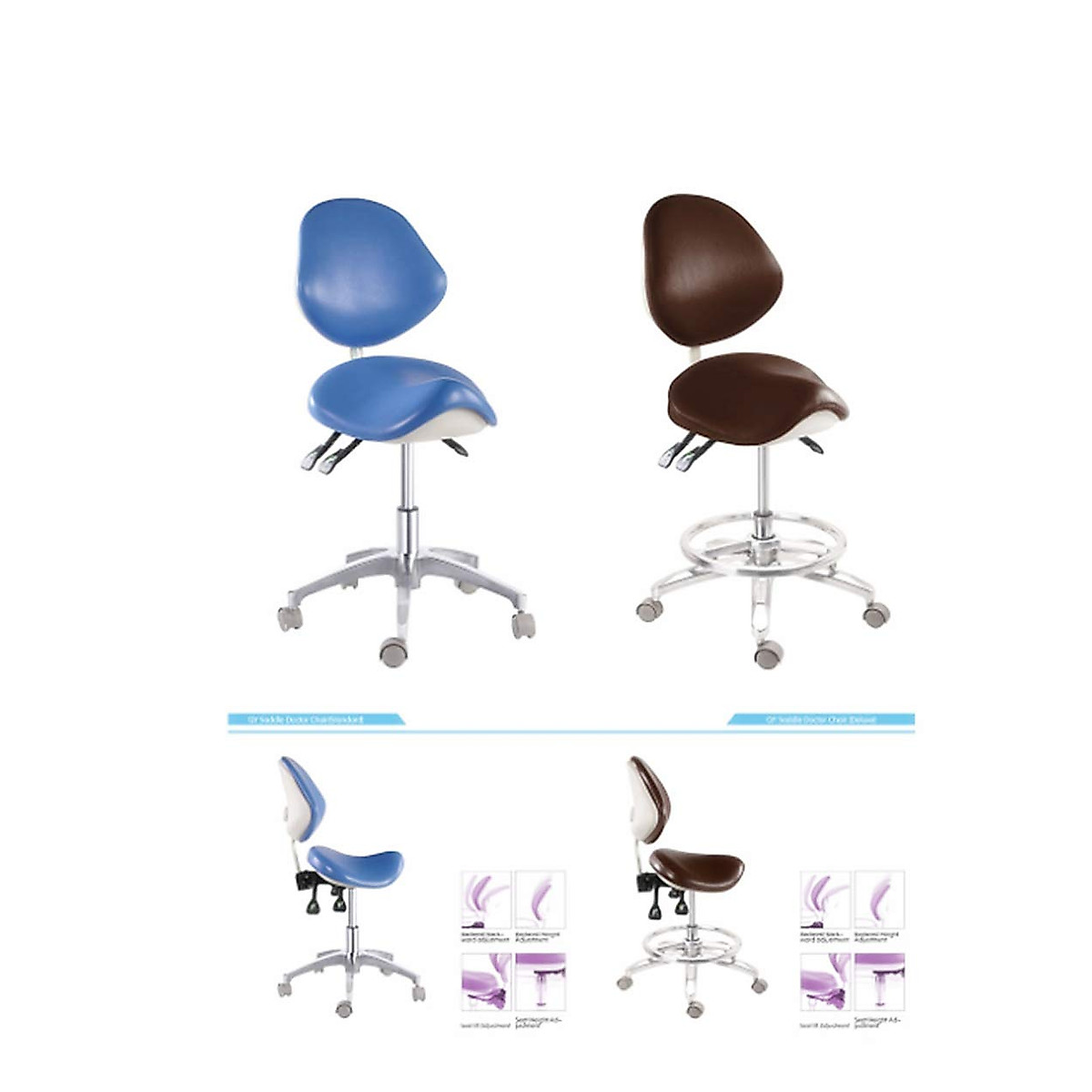 SoHome Two-Way Adjustment Dental Saddle Chair Doctor's Stool PU Leather Medical Mobile Chair
