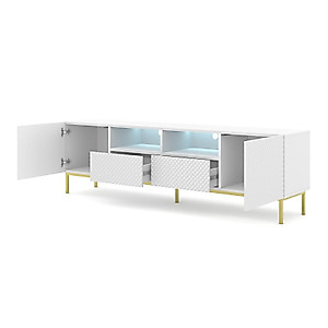 Homlando Ravenna C TV Stand 79" – Lowboard TV Cabinet – Gaming Center for TVs Up to 85” – LED TV Unit - TV Entertainment – Center with Storage for Living Room – White Matte with White Gloss Fronts