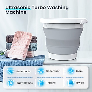 Portable Washing Machine, Compct Mini Washer for Camping with 5L Foldable Laundry Tub, Ultrasonic Turbine Washer for RV Travel Camping Apartment Baby Clothes Underwear Socks Towels