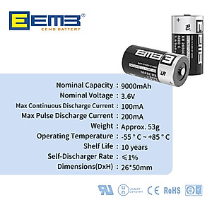 EEMB 4Pack ER26500 C Size 3.6V Lithium Battery High Capacity Li-SOCL₂ Non-Rechargeable Battery LS26500 SB-C01 TL-2200 for Automobile tire Pressure Monitor,Smart Card,Electricity Meter,Wireless Tools
