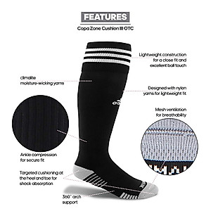 adidas Copa Zone Cushion 4 Soccer Socks (1-Pair) for Men, Women, Boys and Girls, White/Black, Medium