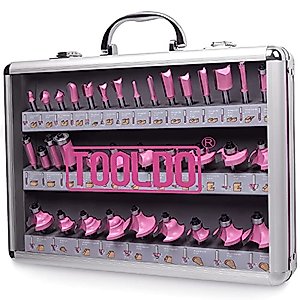 TOOLDO Router Bit Set 35 Pcs Limited Edition Pink, 1/4 Inch Shank, Speical Edition. Professional Router Bit Kit for DIY, Woodwork, Artcraft, Furniture and Collection