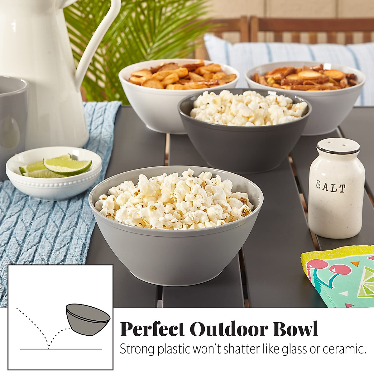 US Acrylic Fresco 28 oz. Plastic Stackable Snack Bowls for Cereal and Ice Cream in Grey Stone | Set of 8 | 6-inch Reusable, BPA-Free, Made in the USA, Dishwasher Safe Dinnerware
