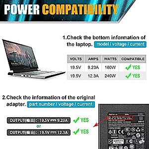 240W 180W Dell AC Adapter Charger for Dell Alienware 13 15 17 R1 R2 R3 R4 Series,Dell Alienware X51 M17 M15 M17X M18X,Dell Precision 7710 7730 7520 M6700 M6800 PA-9E Laptop Charger Power Supply Cord