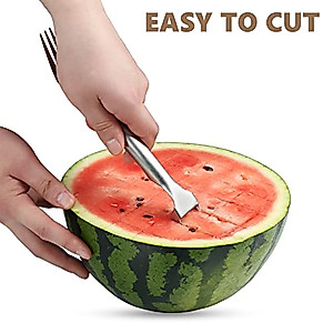 2 Pack Watermelon Fork Slicer Cutter, 2-in-1 Summer Watermelon Fruit Cutter, Portable Stainless steel Watermelon Slicer, Fruit Salad Knife Fork Carving Tool Kitchen Gadgets for Family Parties Camping