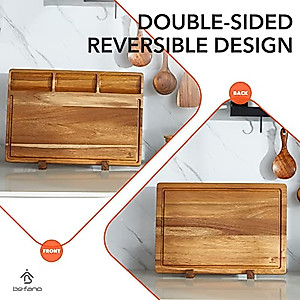 Befano Acacia Wood Cutting Board with Compartments 17"x 12"x 1.25", Extra Thick Reversible Butcher Block Cutting Board with Juice Grooves, Charcuterie Board for Meat, Cheese and Vegetables