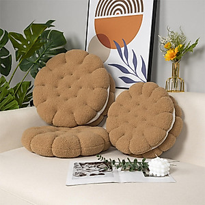 GOUTO Plush Throw Pillow Round Sandwich Pillow Cushion Thick Floor Seating Chair Cushions 18" Black Lambs Wool Decor for Living Room