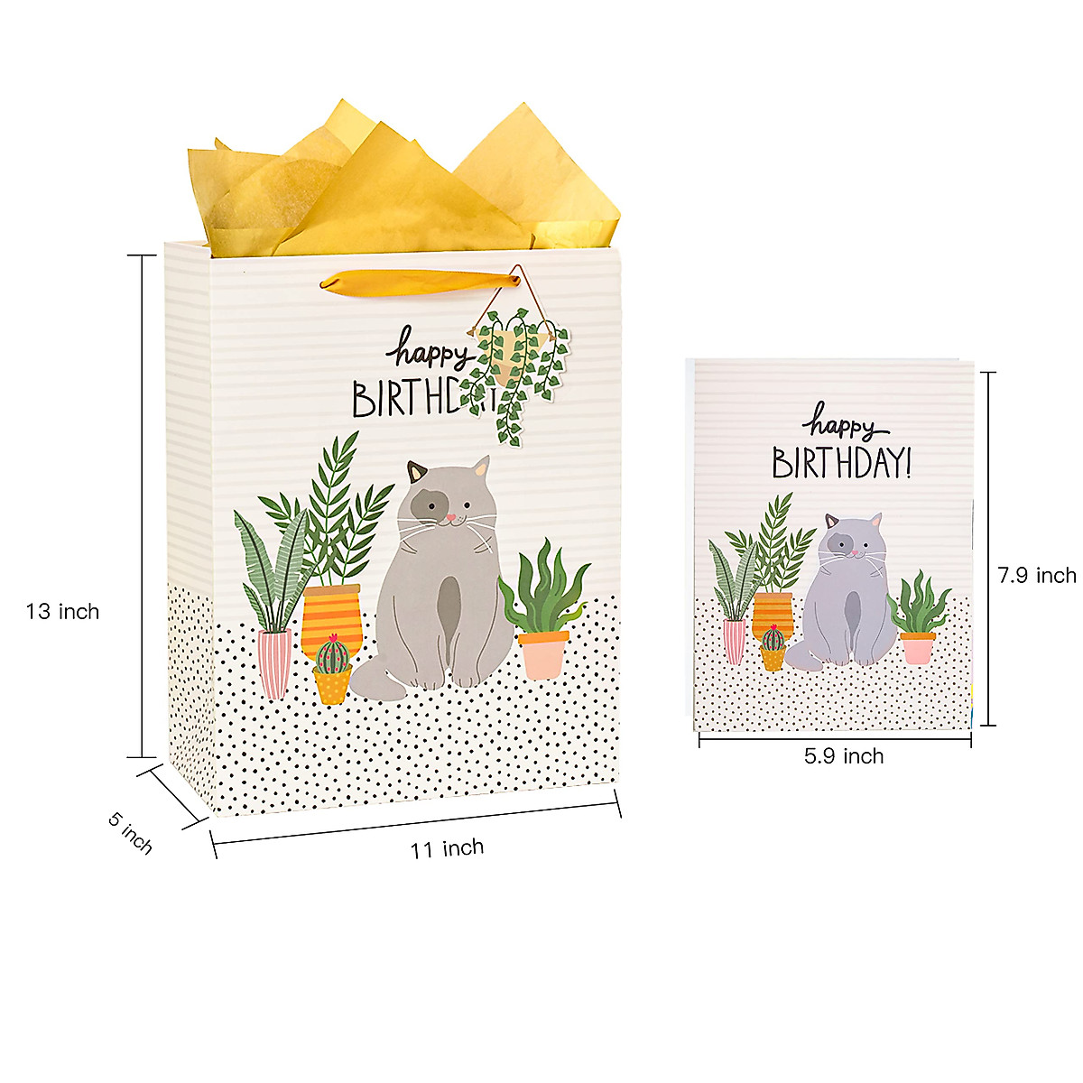 MAYPLUSS 13" Large Gift Bag with Greeting Card and Tissue Paper for 50 Years Birthday Party - Black Gold Foil Design