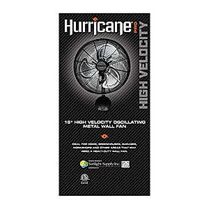 Hurricane Wall Mount Fan - 16 Inch, Pro Series, High Velocity, Heavy Duty Metal Wall Mount Fan for Industrial, Commercial, Residential, and Greenhouse Use - ETL Listed, Black