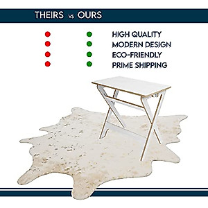 LAKKH Fourtue 4.2x6ft Faux Cowhide Rug - Synthetic Cow Hide Rug - Cowhide Rug Faux - Cowhide Rugs for Living Room Bedroom & Home Office - Plush Synthetic Fur w/ Soft Backing (Gold & Cream) (L-02)